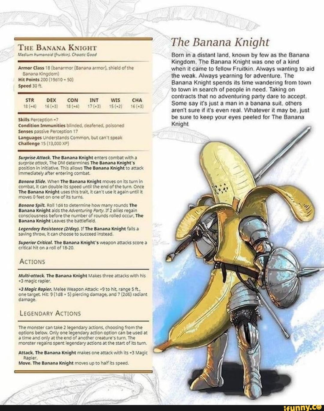 Tue Banana KNIGHT Medium humonoid (fruithin), Chootic Good Armor Class ...