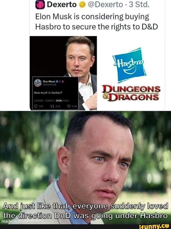 Dexerto @Dexerto Std. Elon Musk is considering buying Hasbro to secure ...