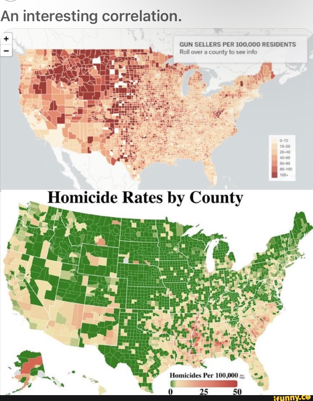 An interesting correlation. GUN SELLERS PER 100,000 RESIDENTS Roll over ...