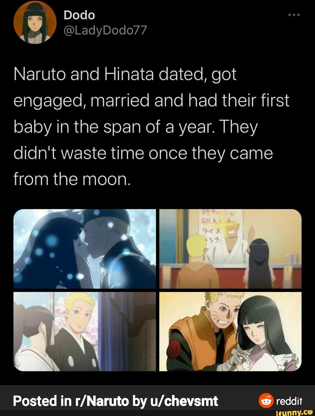 Dodo Naruto and Hinata dated, got engaged, married and had their first baby in the span of a ...