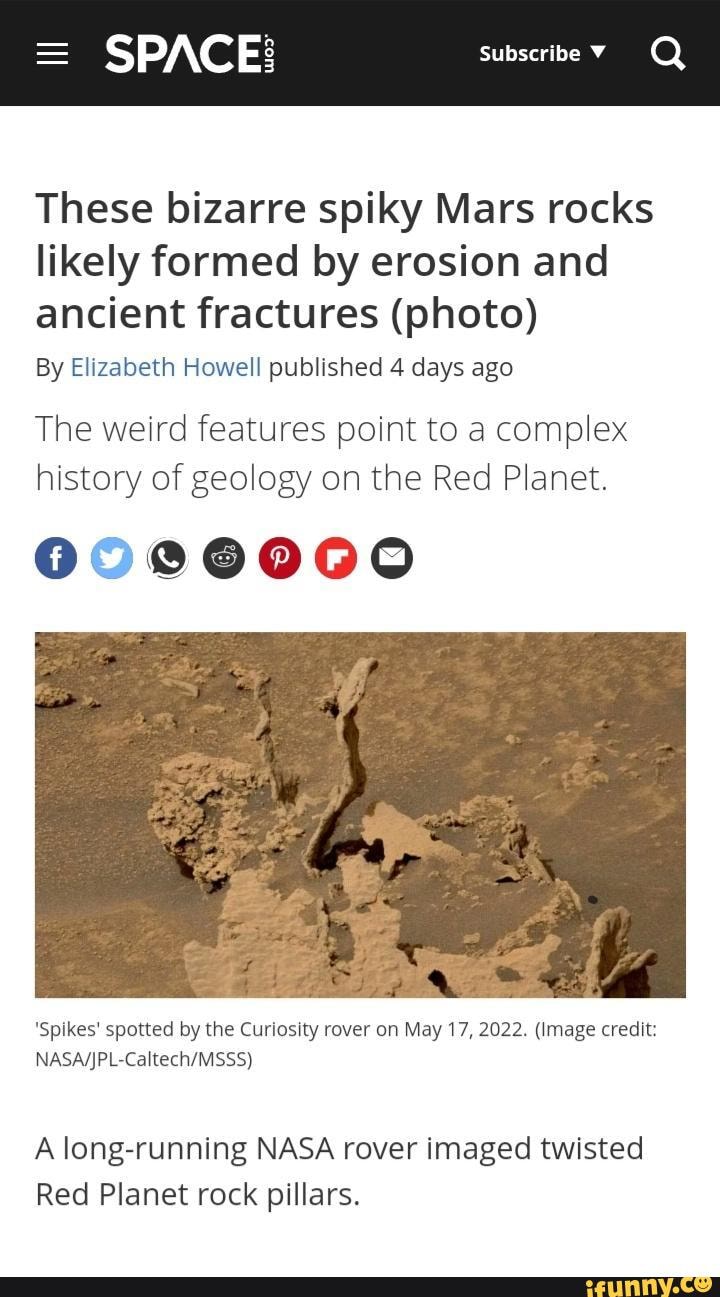 = SPACE: Subscribe Q These bizarre spiky Mars rocks likely formed by ...