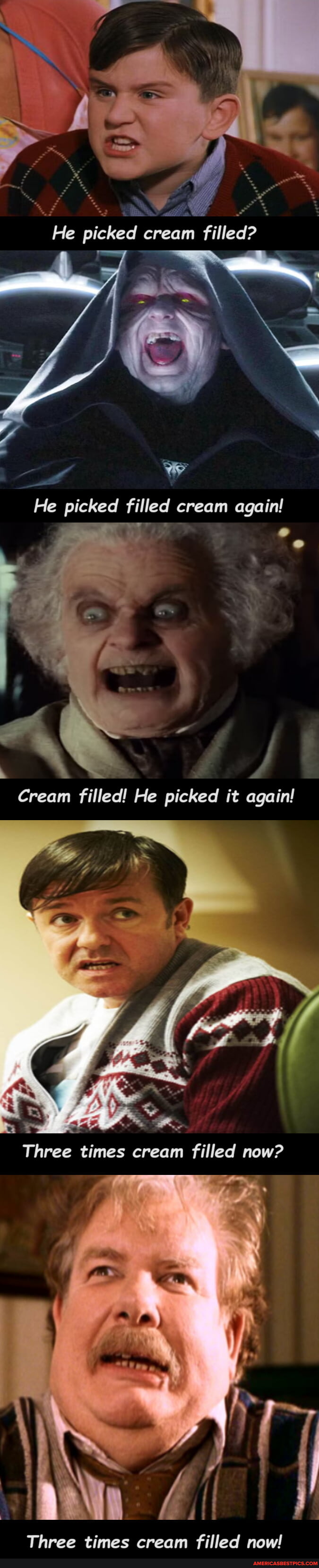 ONE: He picked cream filled? AN He picked filled cream again! Cream ...