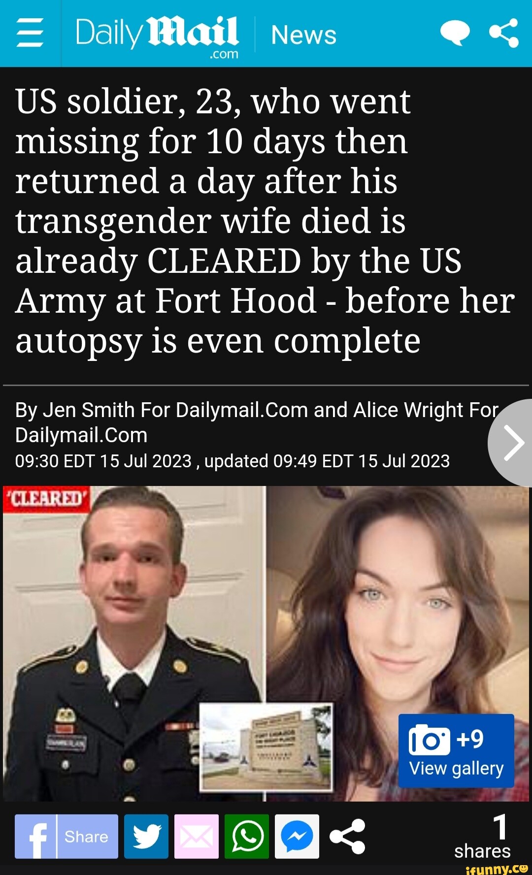 = Daily Mail News @ US soldier, 23, who went missing for 10 days then ...