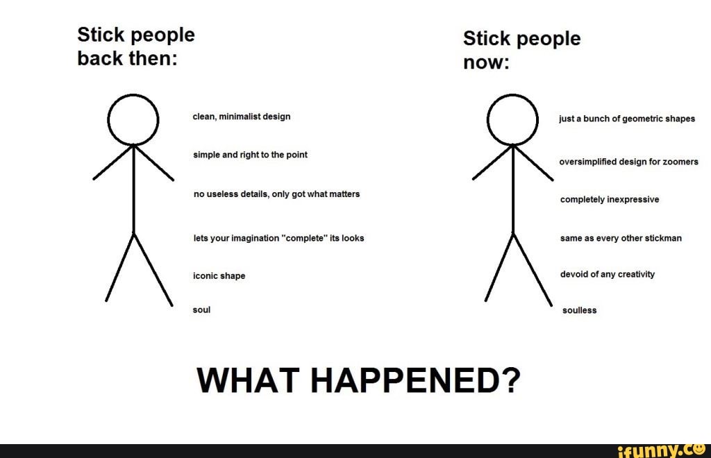 Stick people back then: now: clean, minimalist design simple and right ...