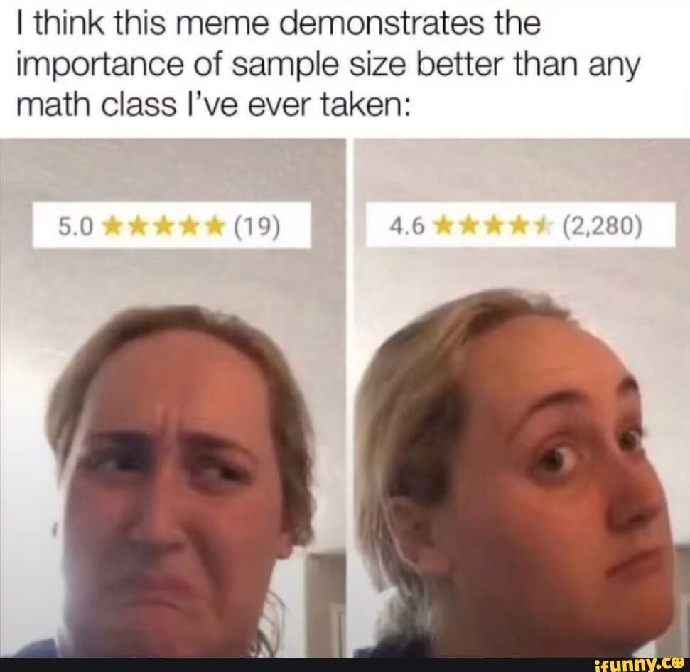 I think this meme demonstrates the importance of sample size better ...