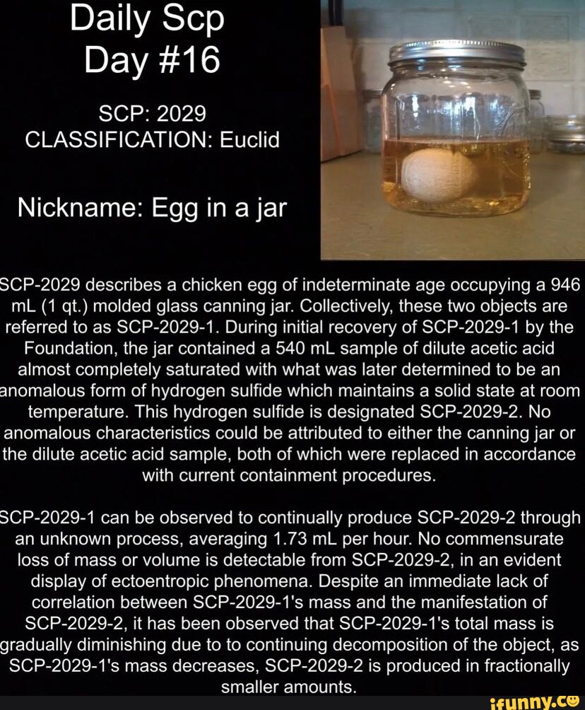Daily Scp Day #16 SCP: 2029 CLASSIFICATION: Euclid Nickname: Egg in a ...