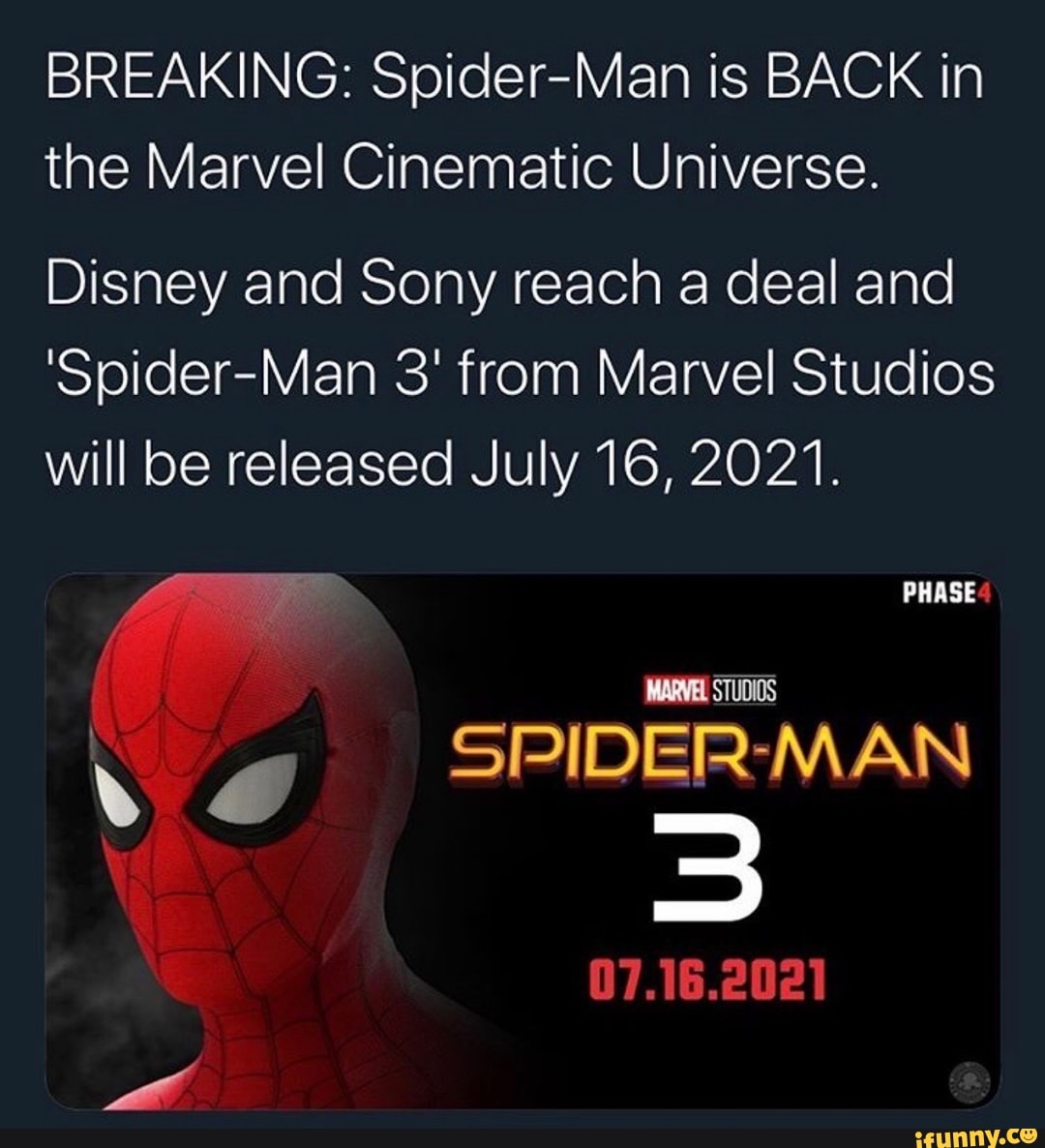 BREAKING: Spider-Man is BACK in the Marvel Cinematic Universe. Disney ...