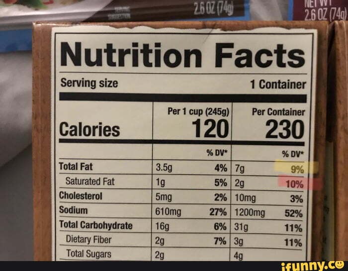 Nutrition Facts Serving size Calories Per 1 cup (245g) 120 1 Container ...