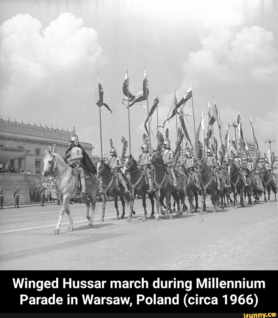 Winged Hussar march during Millennium Parade in Warsaw, Poland (circa ...