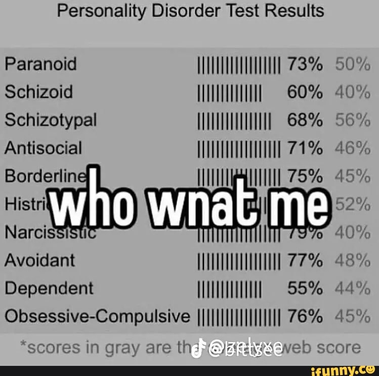 Personality Disorder Test Results Paranoid 73% 50% Schizoid 60% 40% ...