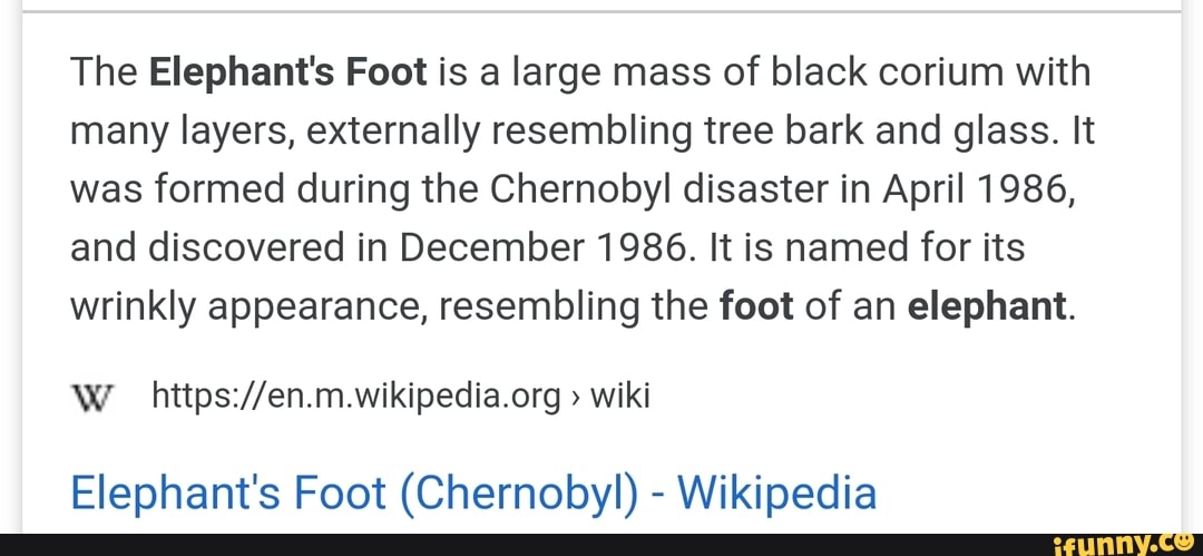 The Elephant's Foot is a large mass of black corium with many layers ...