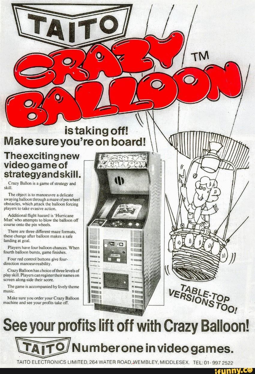 Crazy Balloon - Arcade - videogames advert in the early '80s (Taito) - video game of ...