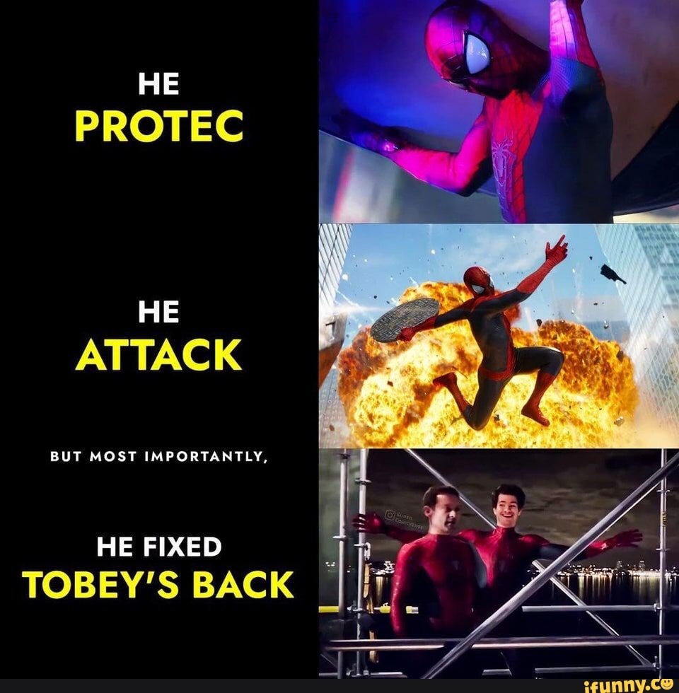 HE PROTEC HE ATTACK BUT MOST IMPORTANTLY, HE FIXED TOBEY'S BACK - iFunny