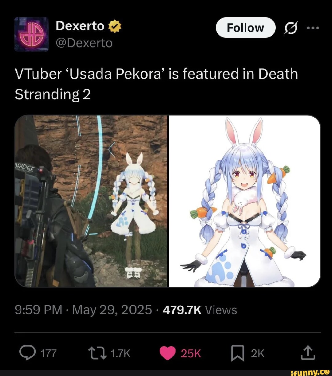 VTuber 'Usada Pekora' is featured in Death Stranding 2 I PM May 29 ...