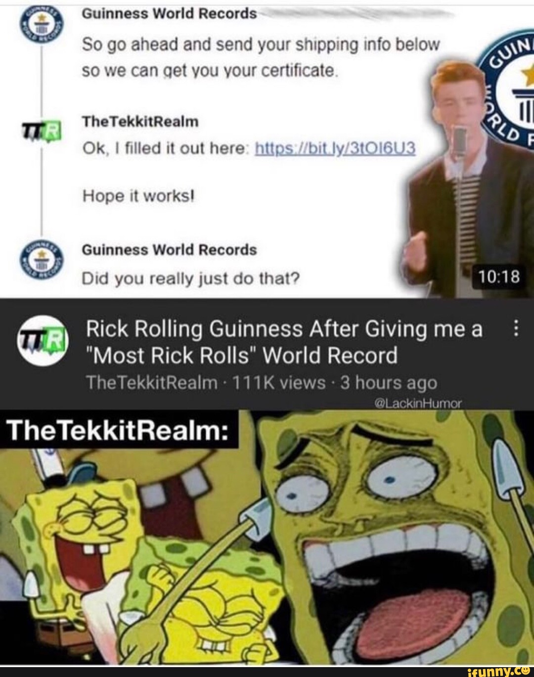 Guinness World Records So go ahead and send your shipping info below SO ...