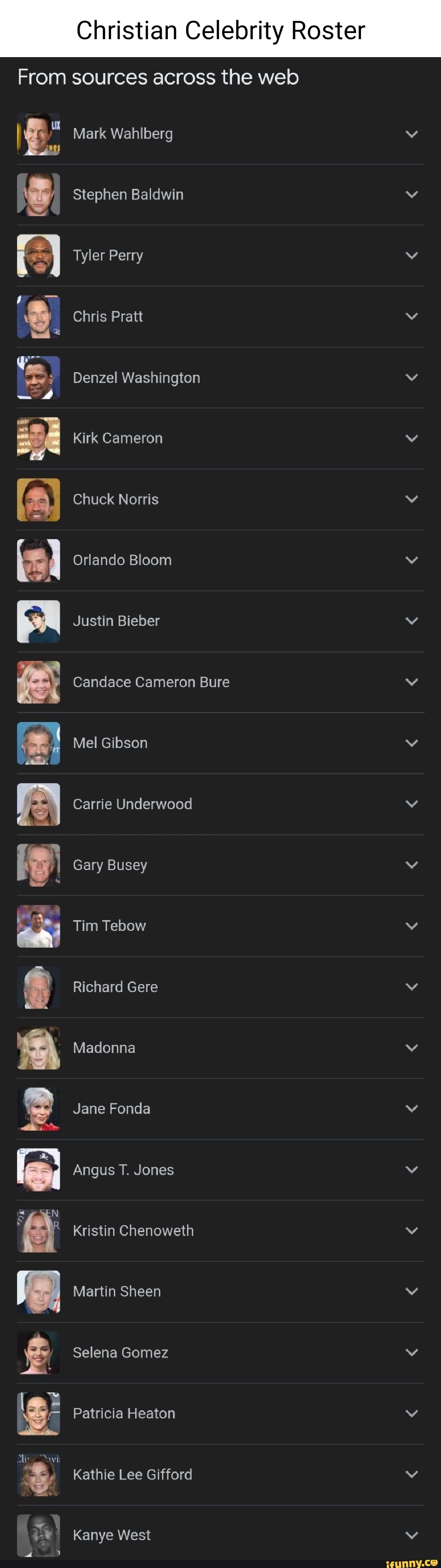 Christian Celebrity Roster From sources across the web Mark Wahlberg ...