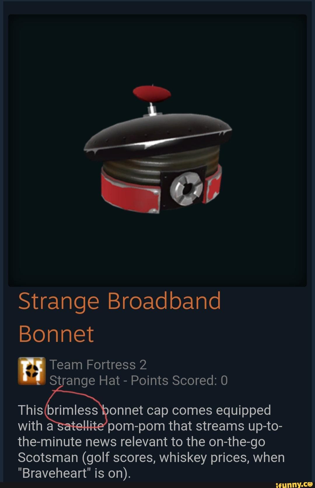 Strange Broadband Bonnet Team Fortress 2 Strange Hat - Points Scored: 0 ...