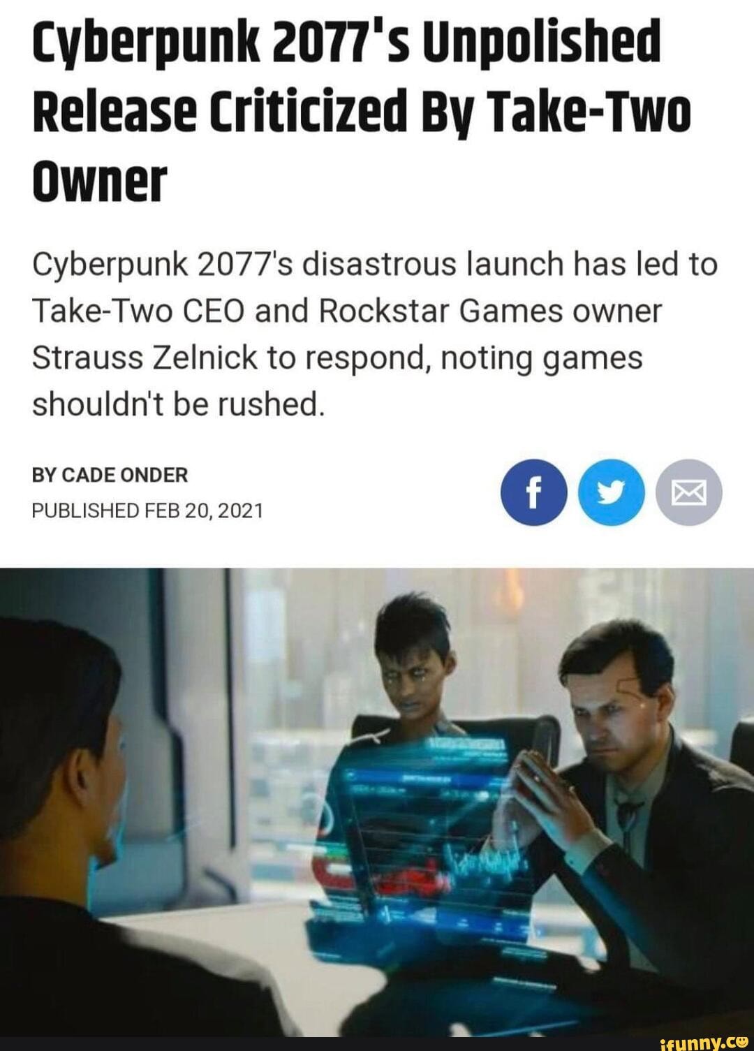 Cyberpunk 2077's Unpolished Release Criticized By Take-Two Owner ...