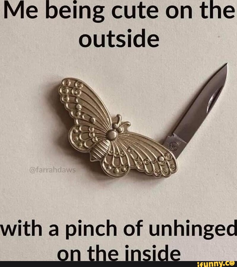 Me being cute on the outside with a pinch of unhinged on the inside ...