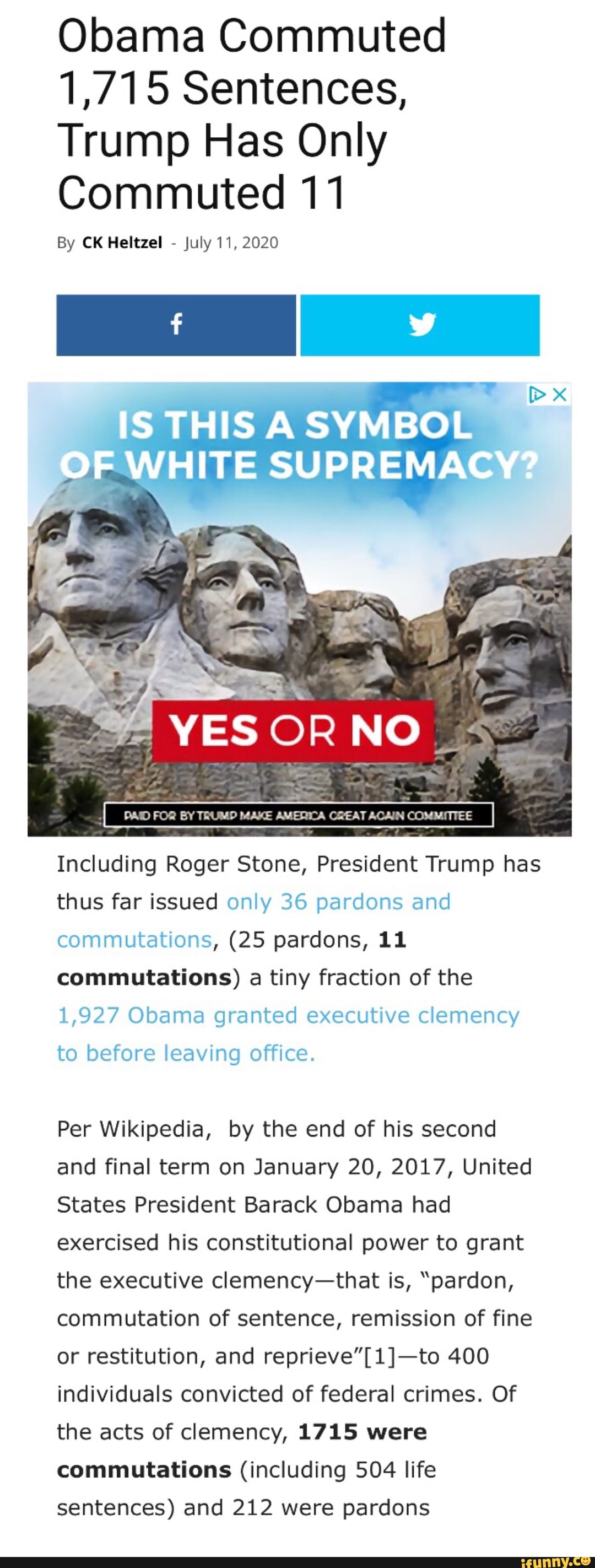 Obama Commuted 1,/15 Sentences, Trump Has Only Commuted 11 By CK ...