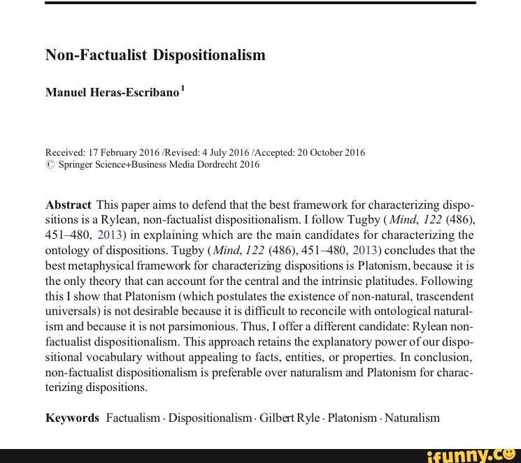 Non-Factualist Dispositionalism Manuel Heras-Escribano! Received: 17 ...