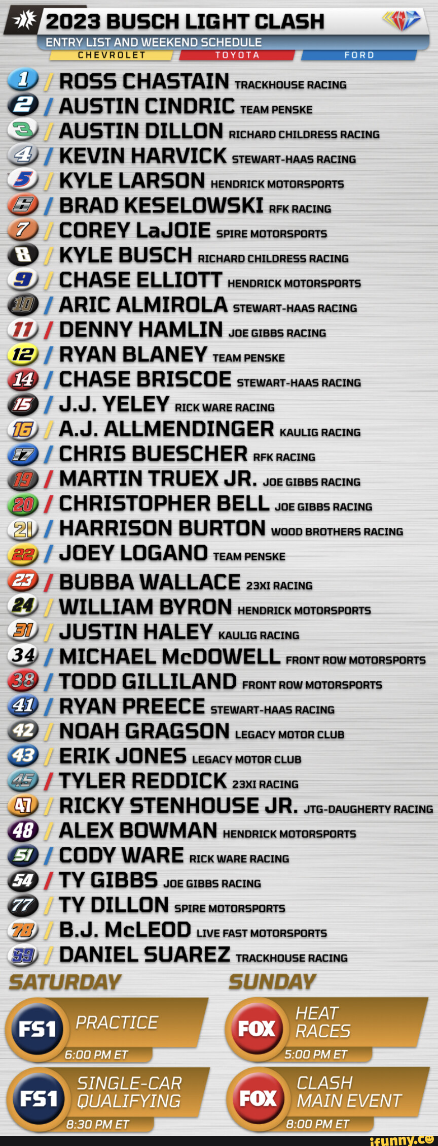 2023 BUSCH LIGHT CLASH ENTRY, LIST, AND SCHEDULE CHEVROLET TOYOTA ROSS ...