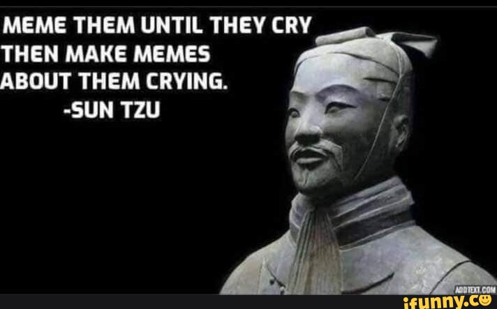 MEME THEM UNTIL THEY CRY THEN MAKE MEMES ABOUT THEM CRYING. -SUN TZU ...