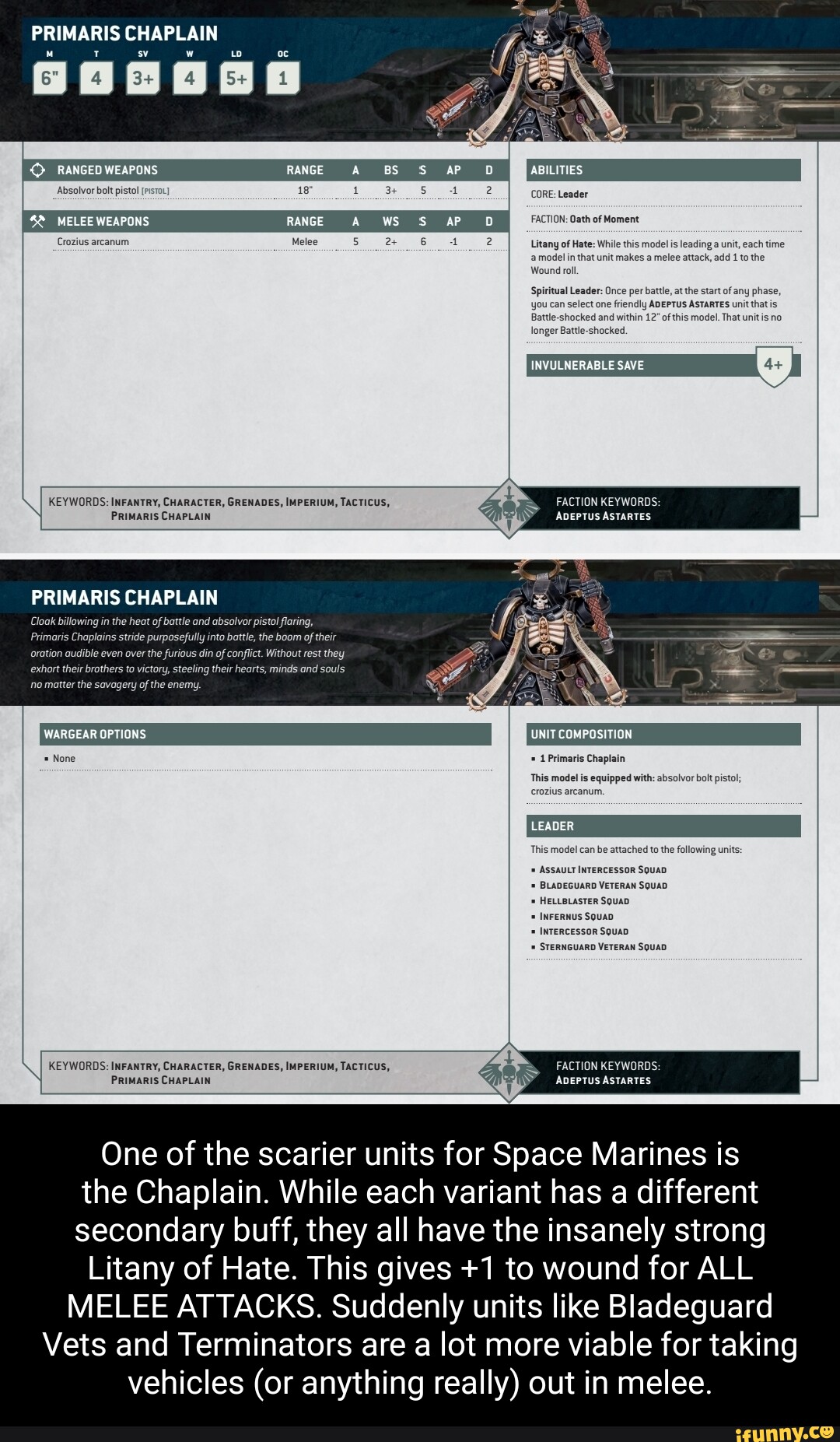 PRIMARIS CHAPLAIN MELEE WEAPONS RANGED WEAPONS RANGE BS AP OD ABILITIES ...