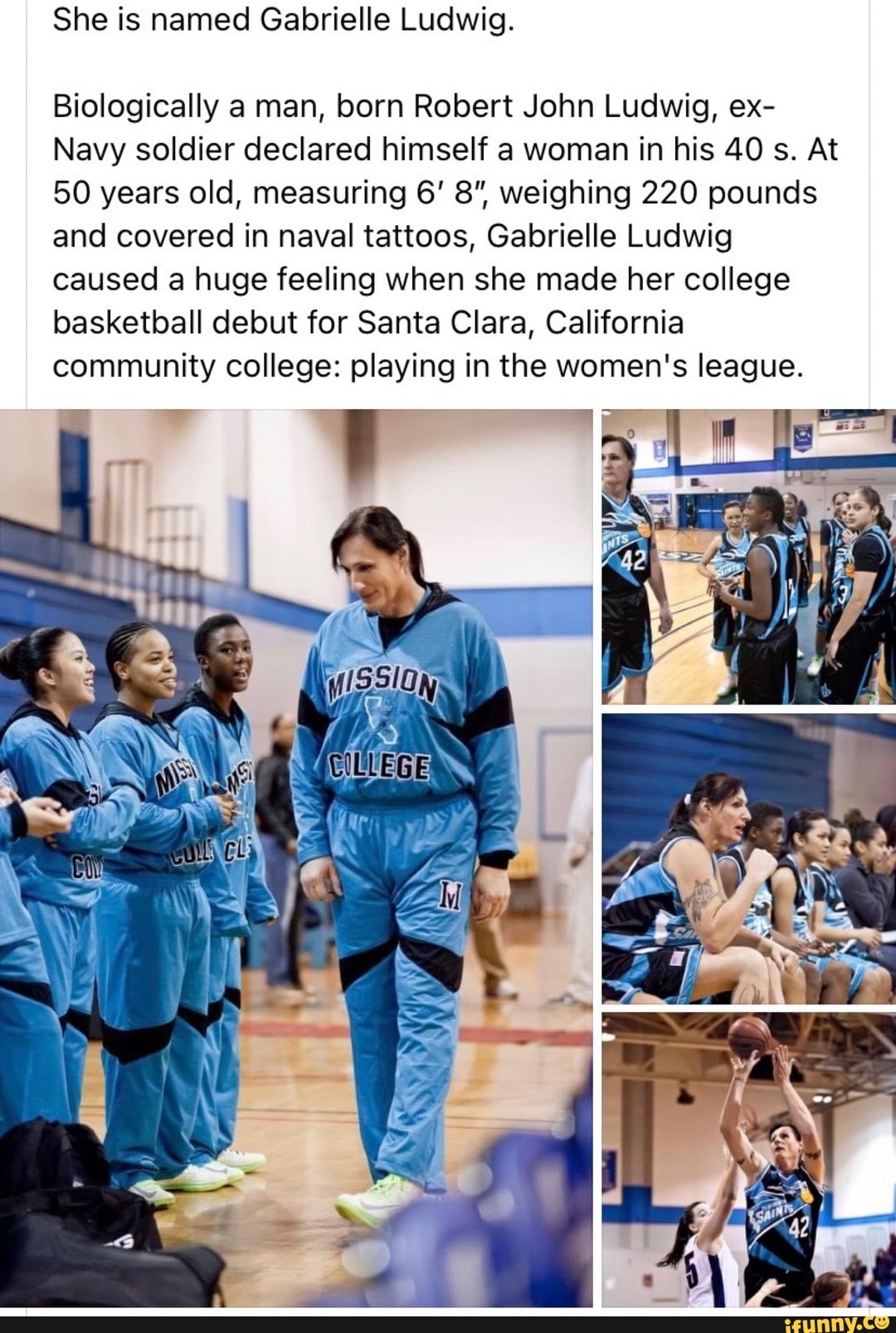 She is named Gabrielle Ludwig. Biologically a man, born Robert John ...