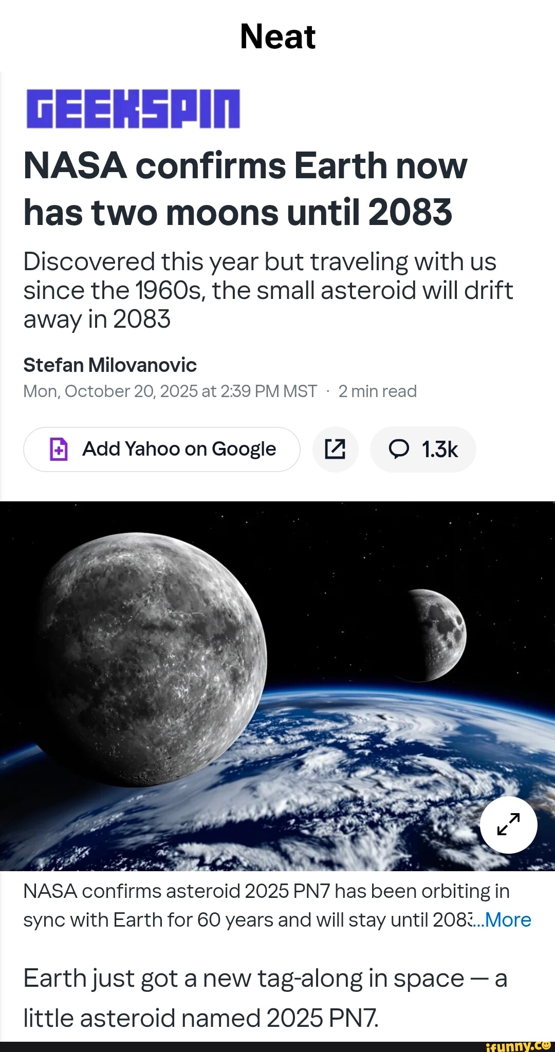 Neat NASA confirms Earth now has two moons until 2083 Discovered this ...