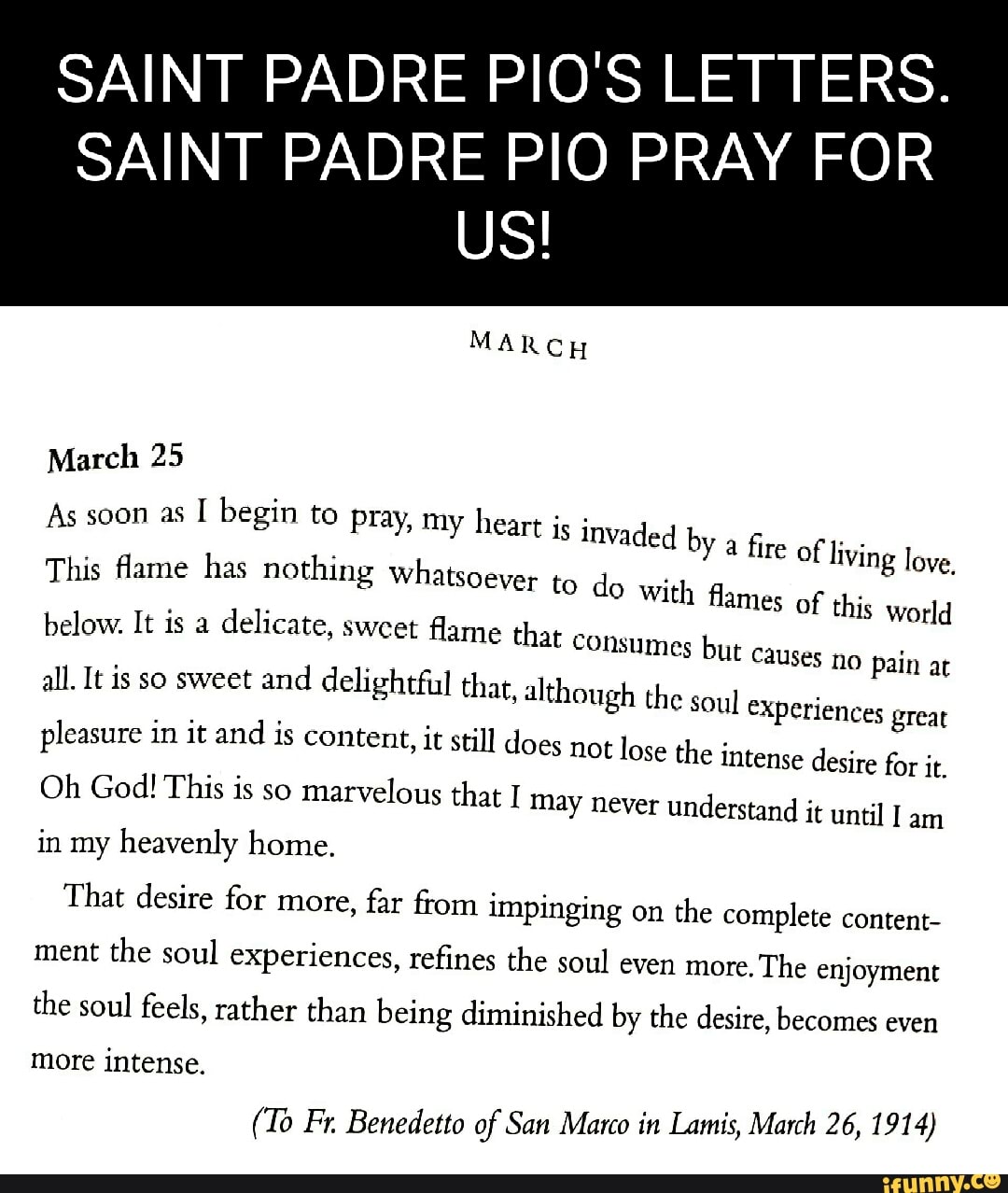 SAINT PADRE PIO'S LETTERS. SAINT PADRE PIO PRAY FOR US! MARCY March 25 ...