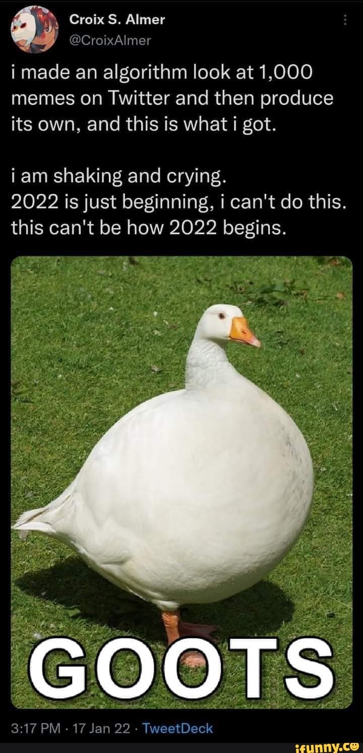 Croix S. Almer @CroixAlmer i made an algorithm look at 1,000 memes on ...