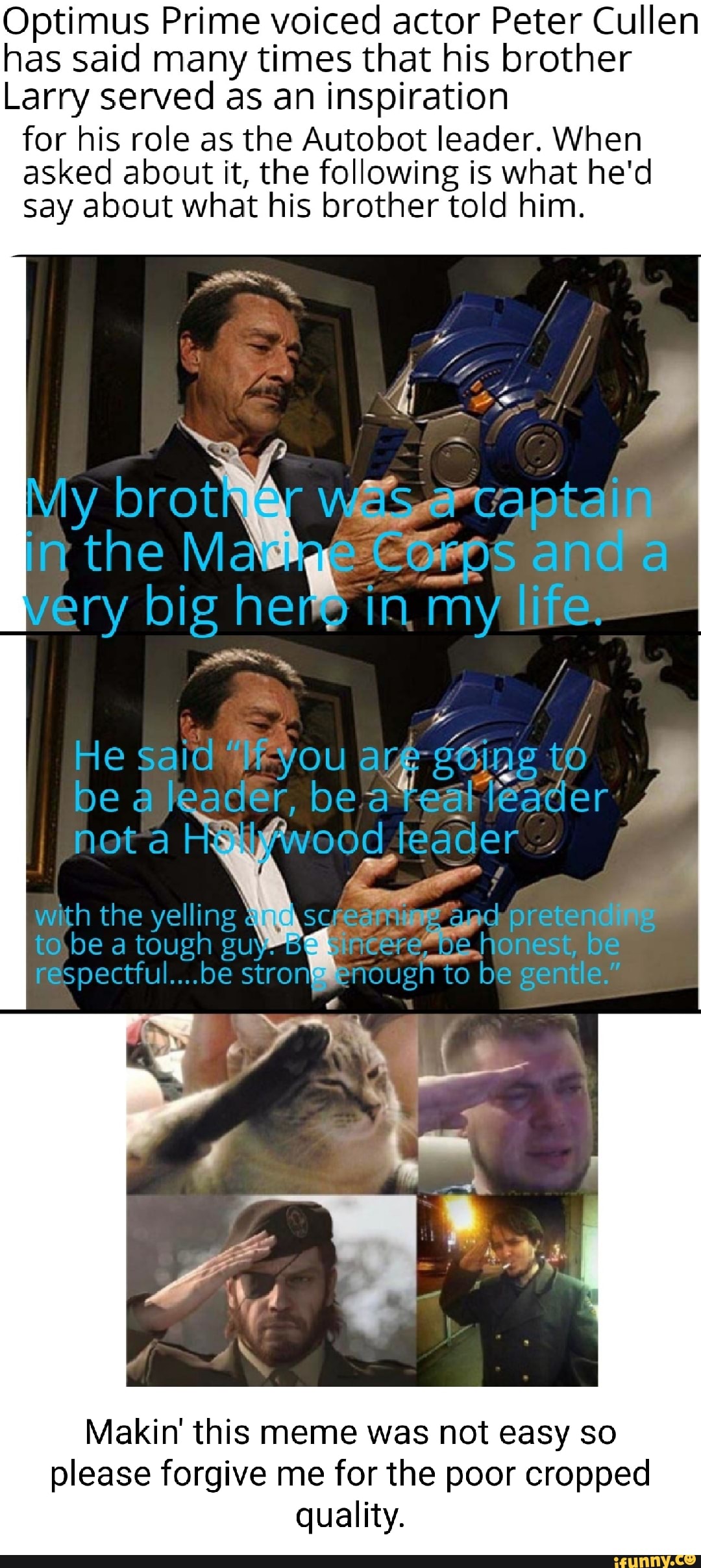 Optimus Prime voiced actor Peter Cullen has said many times that his ...