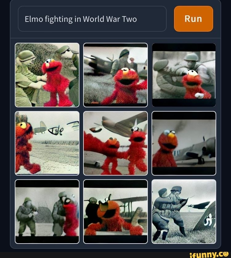 Elmo fighting in World War Two Run - iFunny