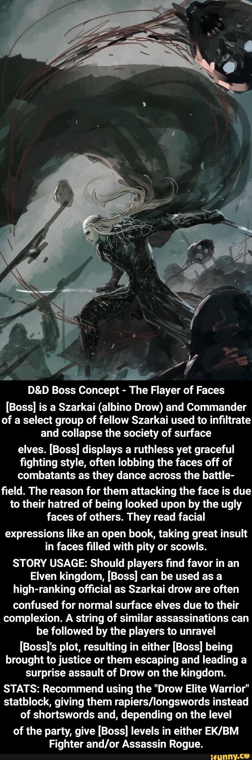 D&D Boss Concept The Flayer of Faces [Boss] is a Szarkai (albino Drow ...
