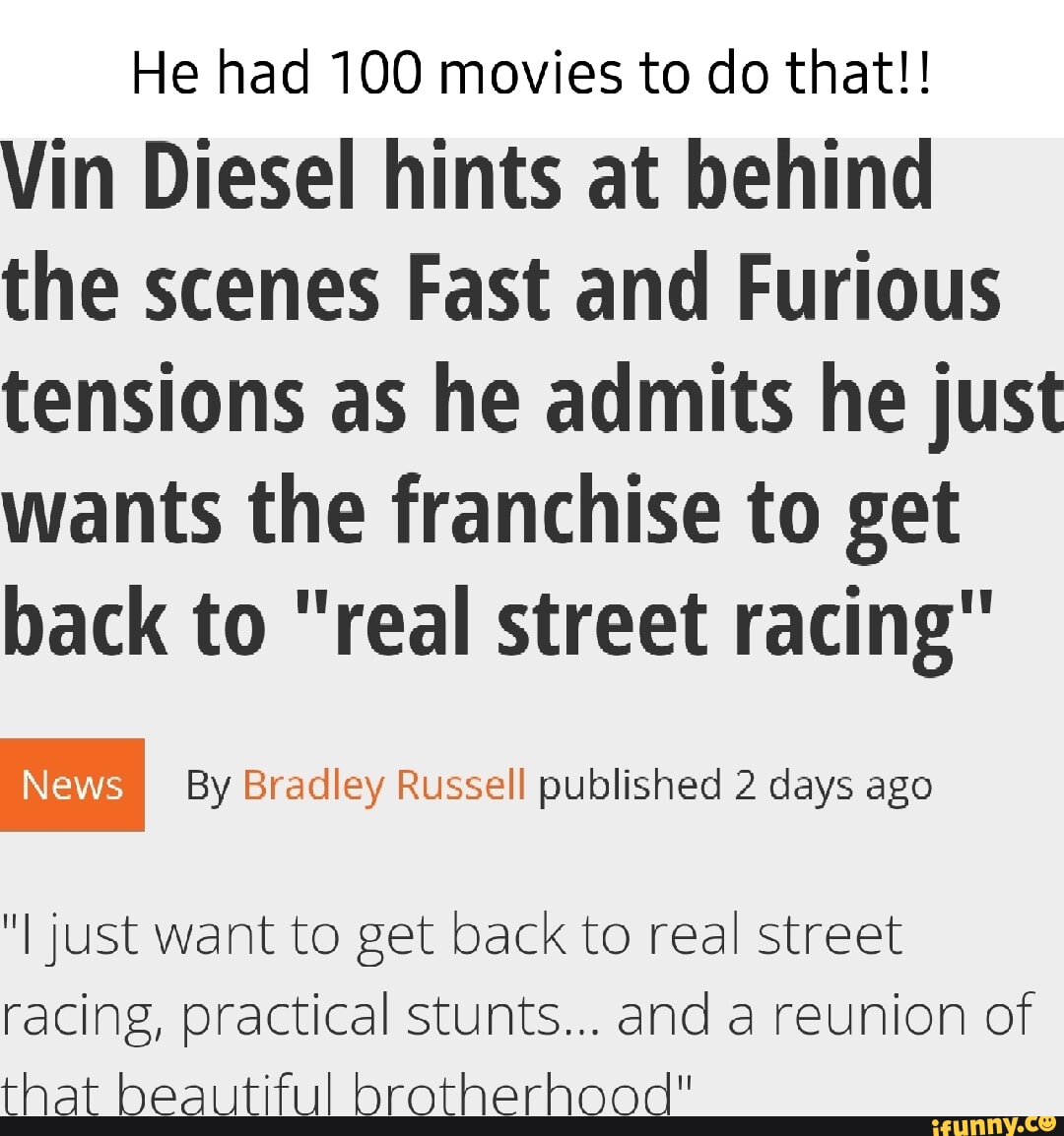 He had 100 movies to do that!! Vin Diesel hints at behind the scenes ...