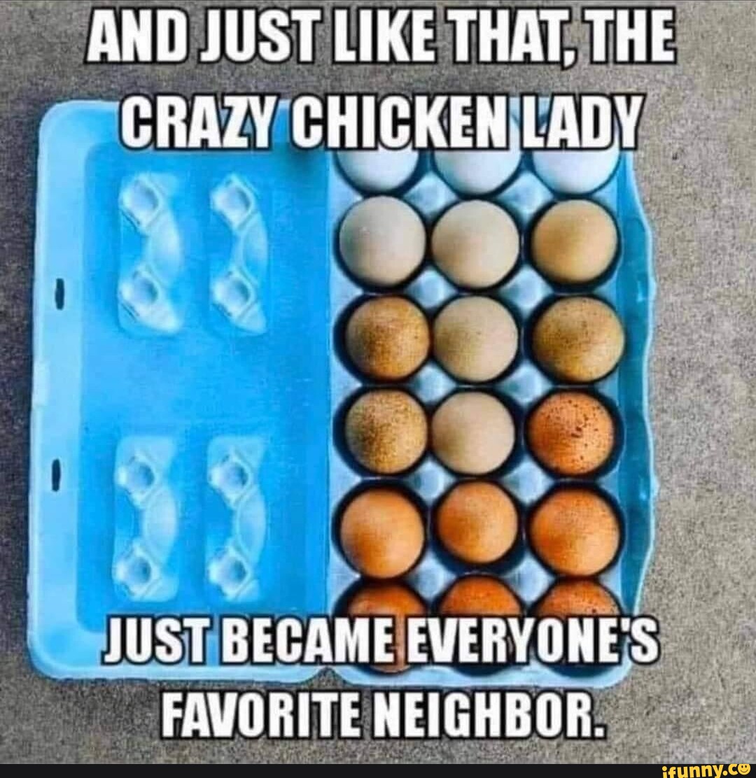 AND JUST LIKE THAT. THE CRAZY CHIGKEN LADY JUST BECAME EVERYOHES ...