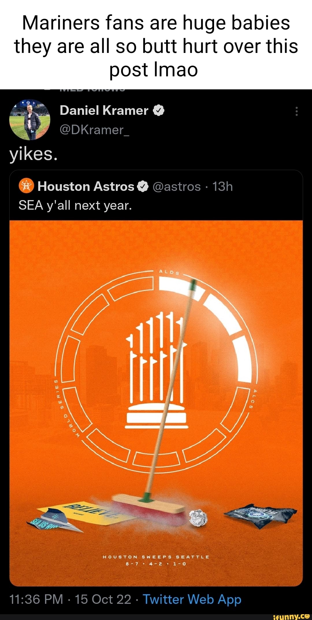 Mariners fans are huge babies they are all so butt hurt over this post ...