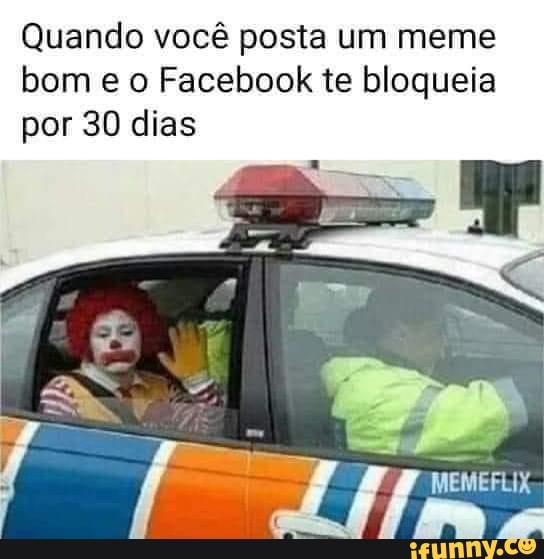 Quando você posta um meme bom o Facebock te bloqueia por 30 dias ...