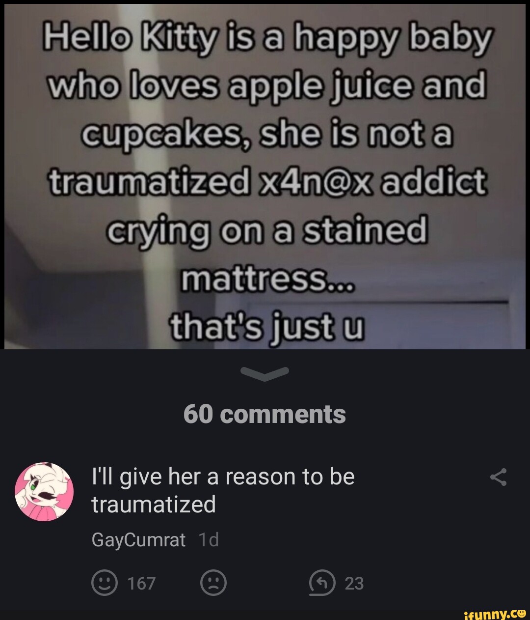 Hello Kitty is @ happy baby who apple Juice and Cupeakes, she is not a ...