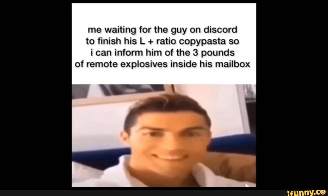 Me waiting for the guy on discord to finish his L + ratio copypasta so ...