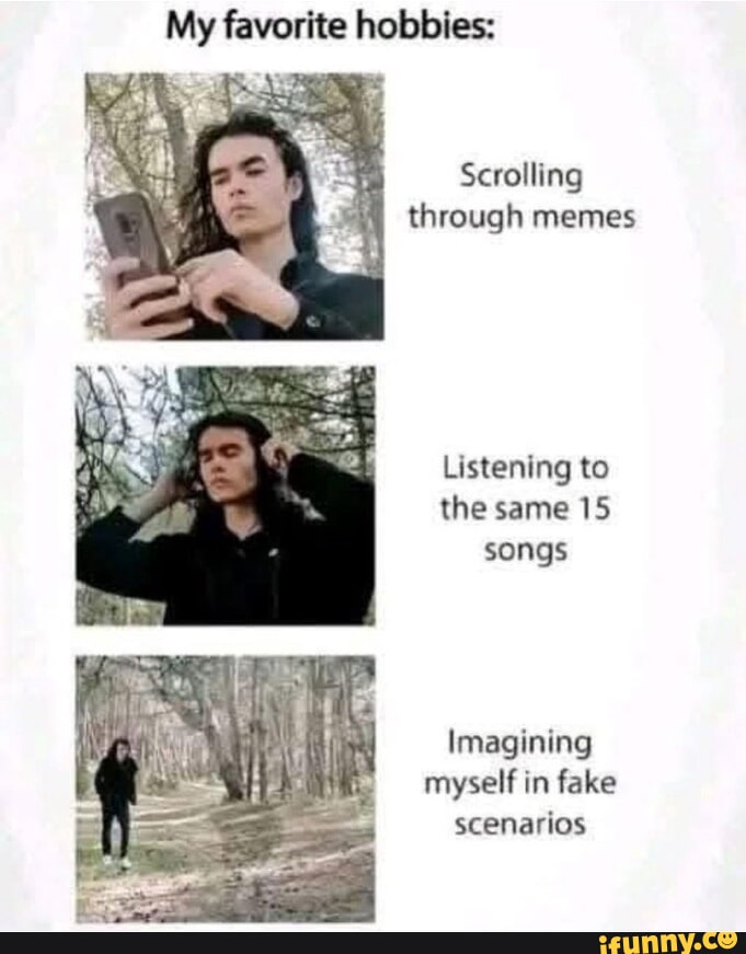 My favorite hobbies: Scrolling through memes Listening to the same 15 ...
