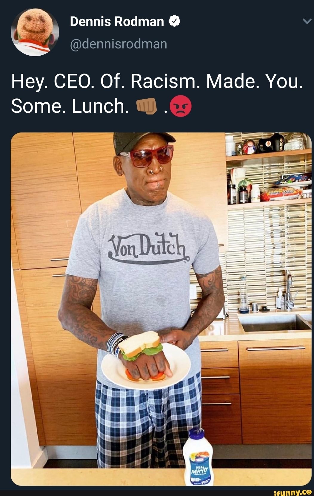 Dennis Rodman @dennisrodman Hey. CEO. Of. Racism. Made. You. Some ...