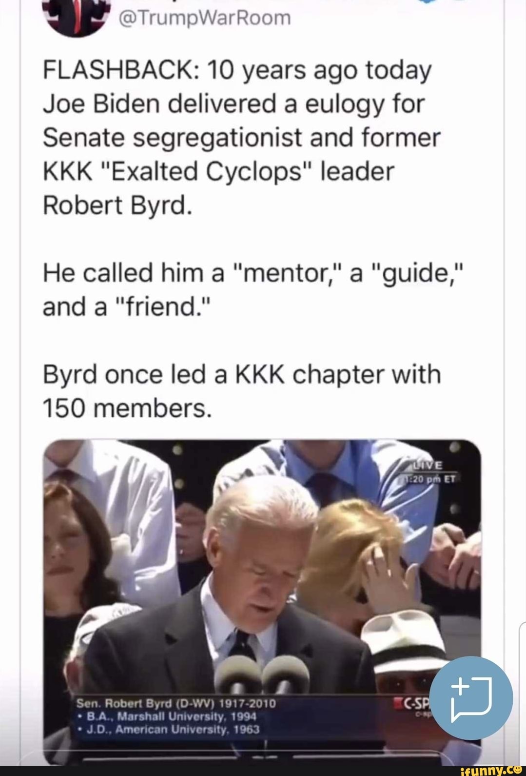 FLASHBACK: 10 years ago today Joe Biden delivered a eulogy for Senate ...