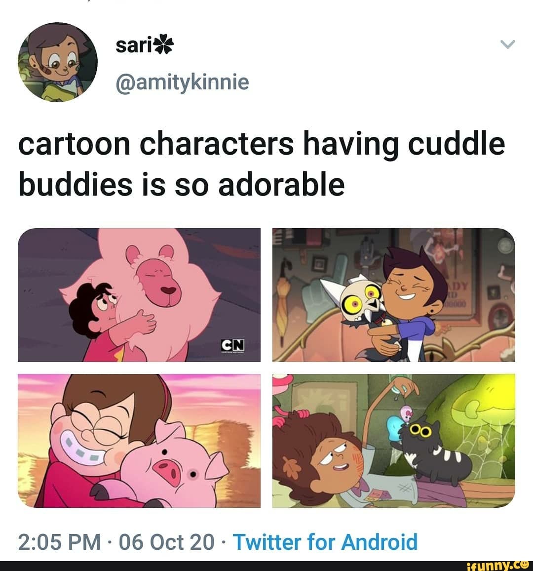 Cartoon characters having cuddle buddies is so adorable PM 06 Oct 20 ...
