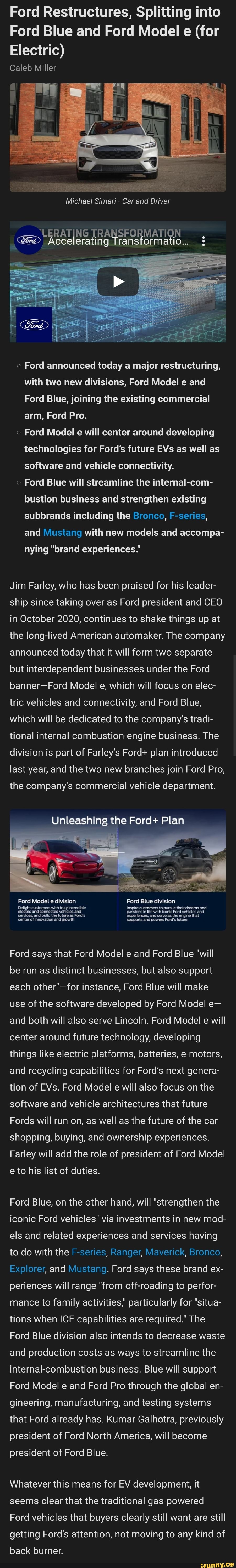 Ford Restructures, Splitting into Ford Blue and Ford Model e (for ...
