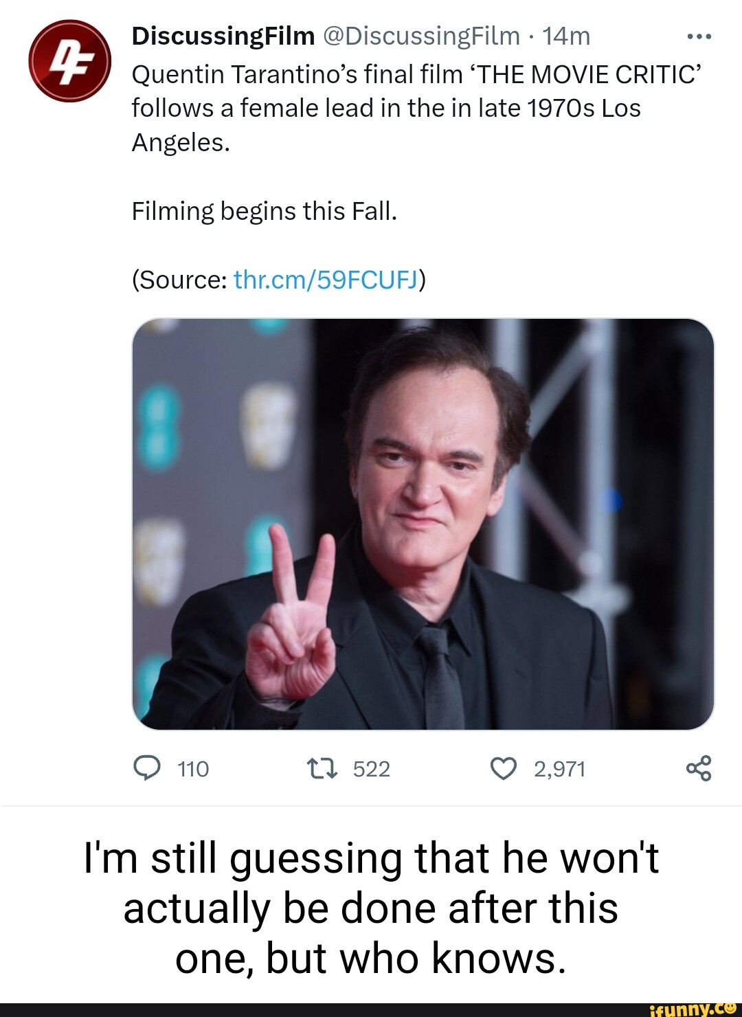 DiscussingFilm @DiscussingFilm Quentin Tarantino's final film 'THE MOVIE CRITIC' follows a ...