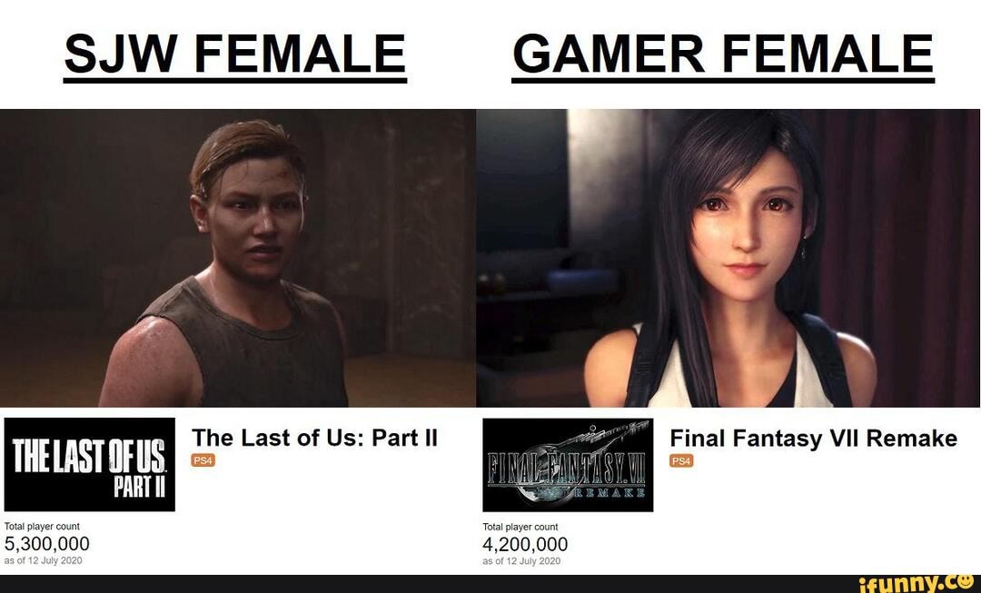 SJW FEMALE GAMER FEMALE The Last of Us: Part Il inal Fantasy VIl Remake ...