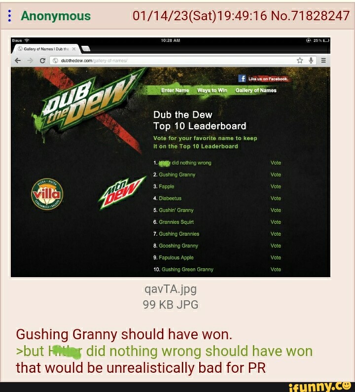 Anonymous No.71828247 lee Waya ta Wil Gallery Namos Dub the Dew Top 10 ...