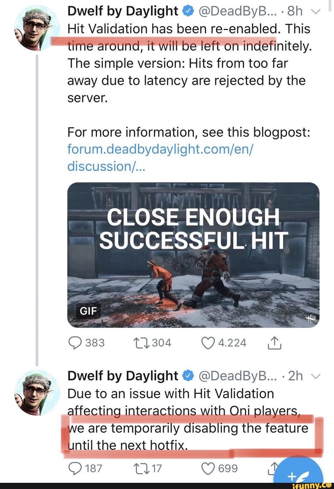 Dwelf by Daylight @ @Dead Hit Validation has been re-enabled. This time ...